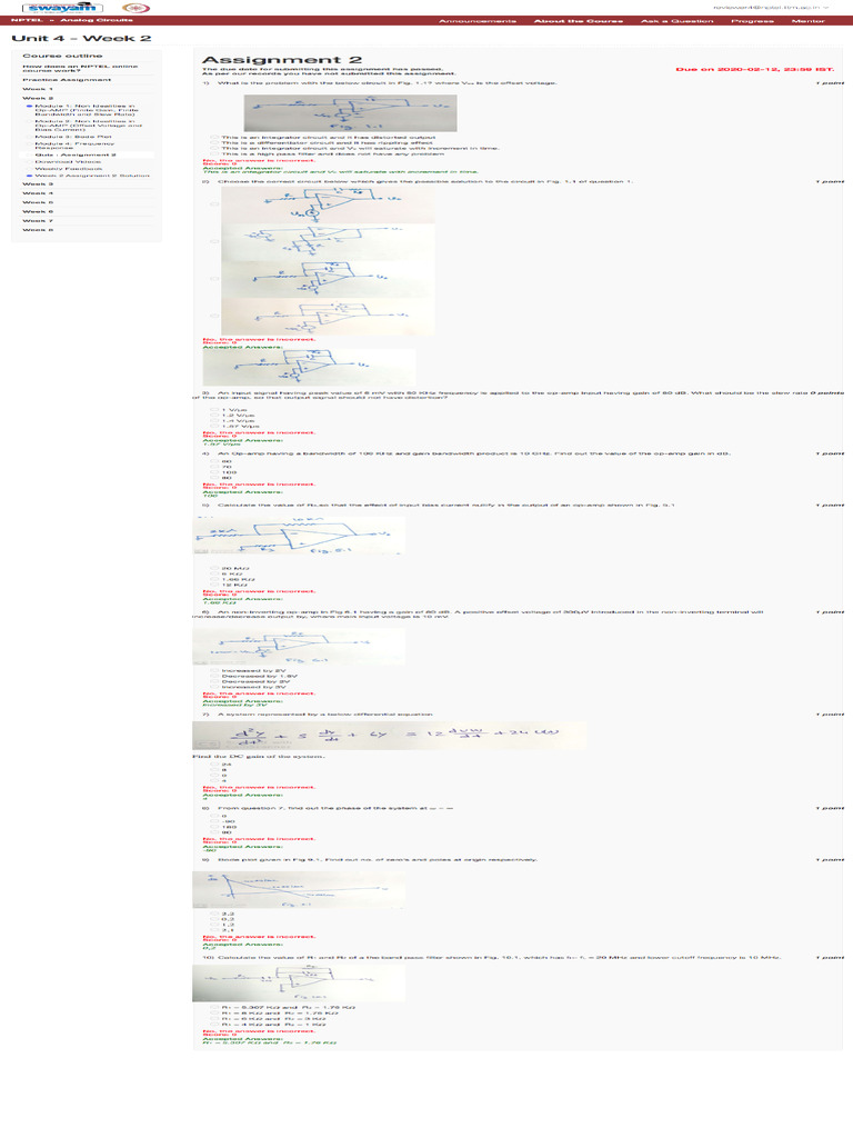 Analog Circuits Prof. Jayanta Mukherjee Noc20 - Ee24 - Assigment - 3 | PDF