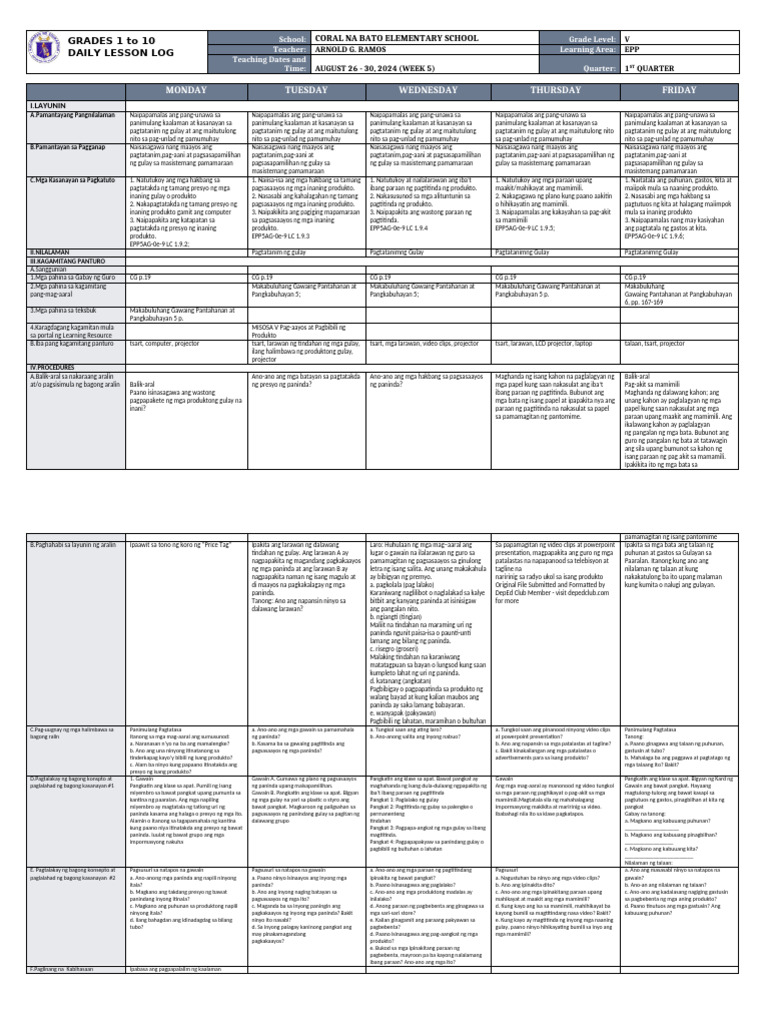 DLL - Epp 5 - Q1 - W5 | PDF