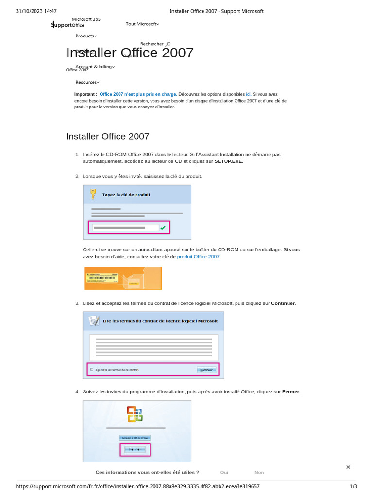 Installer Office 2007 - Support Microsoft | PDF