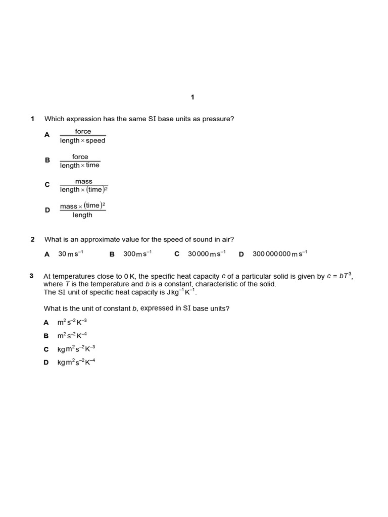 CW1 T1 - Physical Quantities | PDF