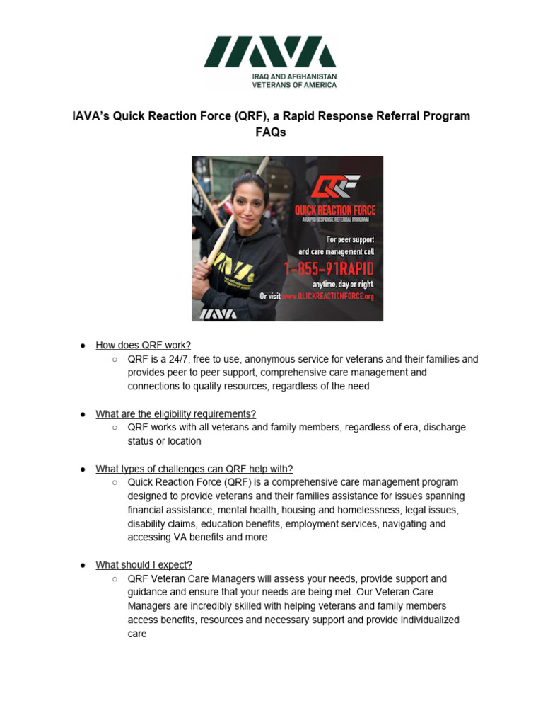 IAVAs Quick Reaction Force QRF FAQs | PDF