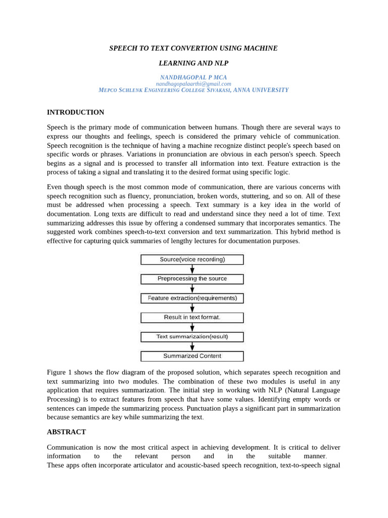 Speech To Text Convertion Using Machine | PDF