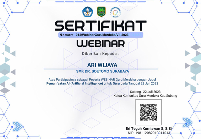 Webinar Guru Merdeka - E-Certificate ARI WIJAYA | PDF