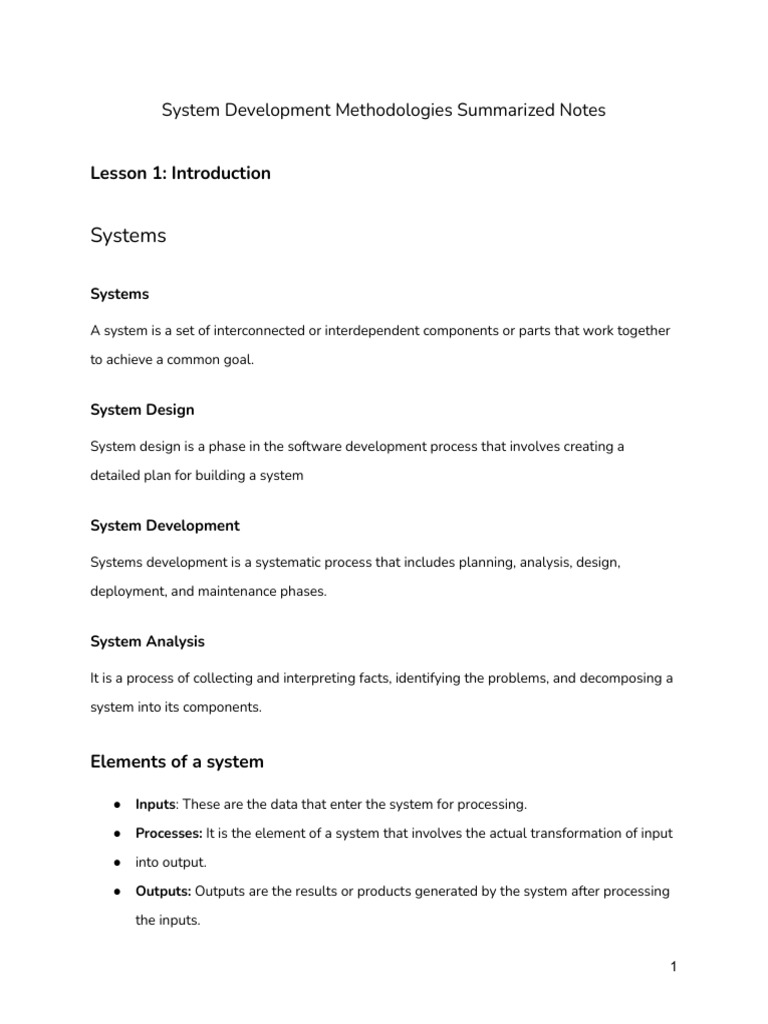 System Development Methodologies Summarized Notes | PDF