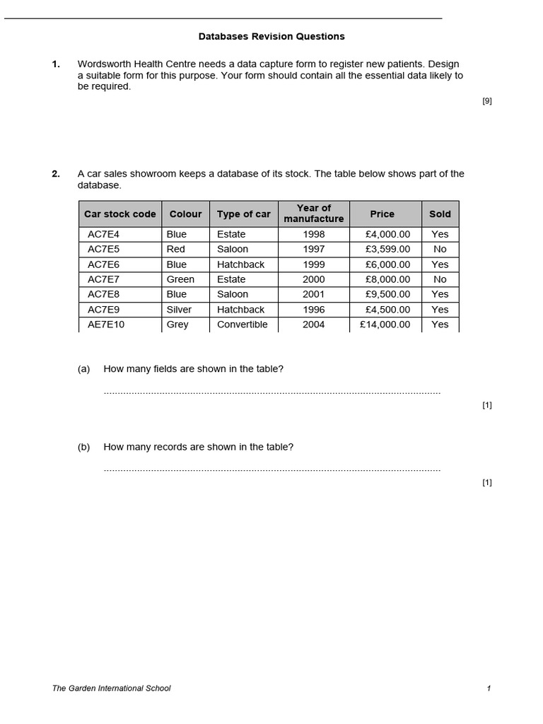 Database Revision Questions | PDF
