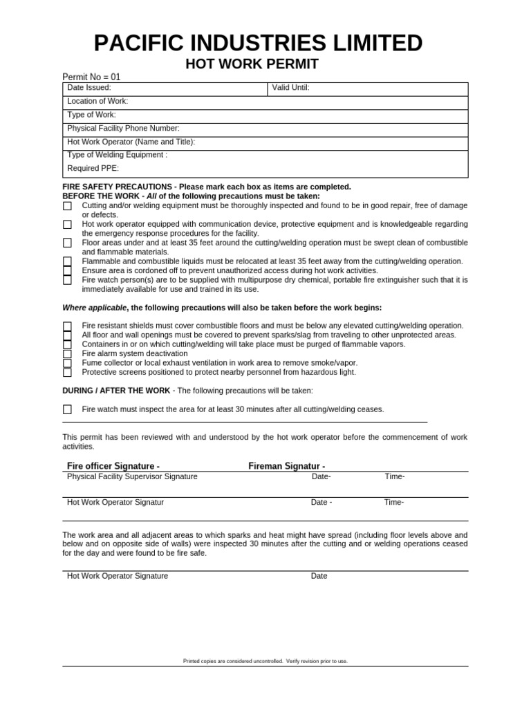 Hot Work Permit | PDF