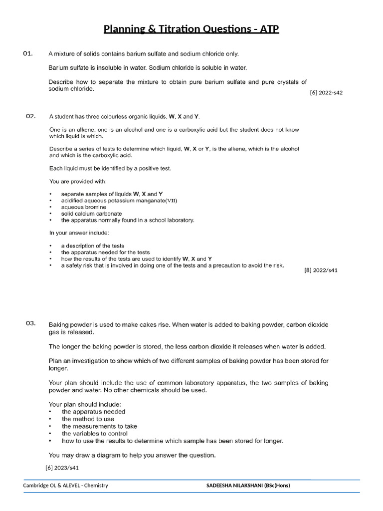 Planning and Titrations - O Level | PDF