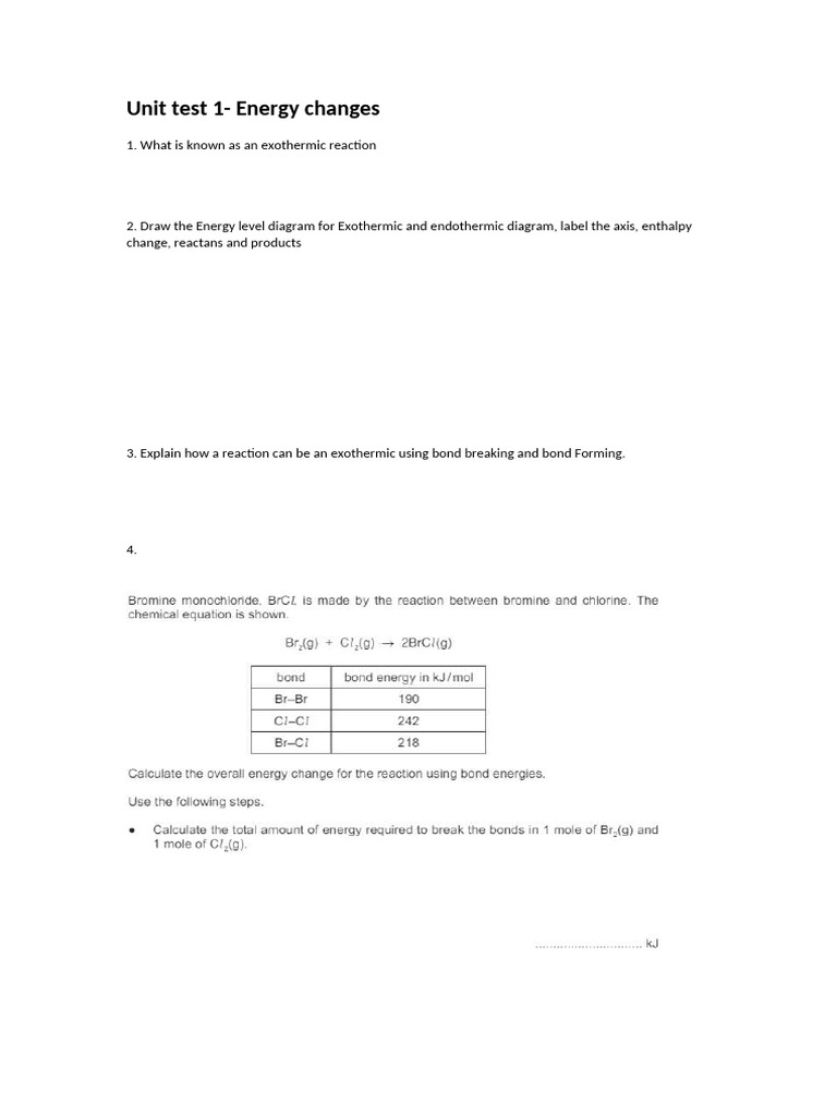 Unit Test 1 - Energetics | PDF