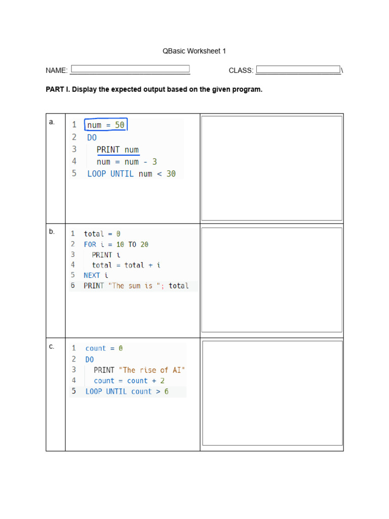 QBasic Worksheet 1 | PDF