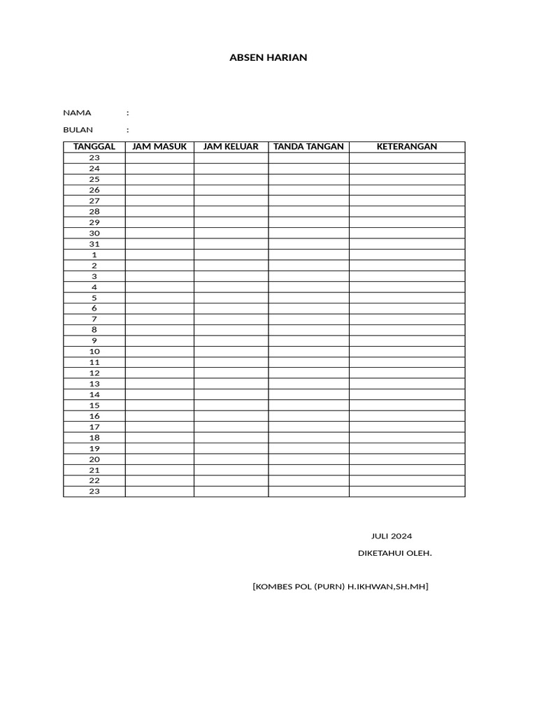 Contoh Absen Security | PDF