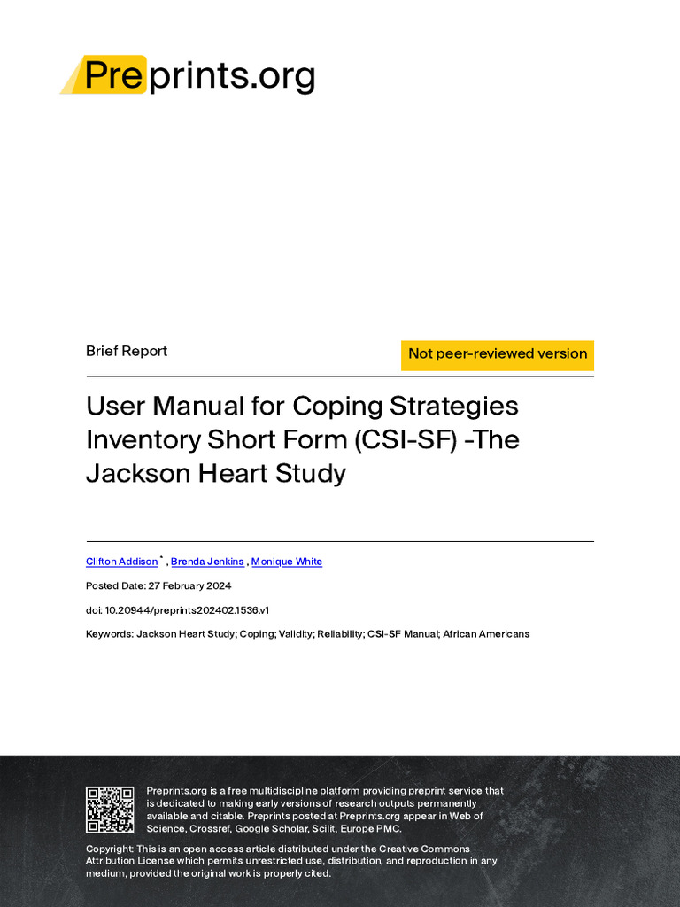 User Manual For Coping Strategies Inventory Short Form (CSI-SF) - The ...