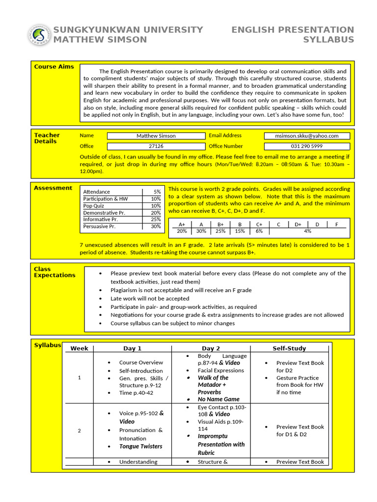 Presentation Course Syllabus 2020 | PDF