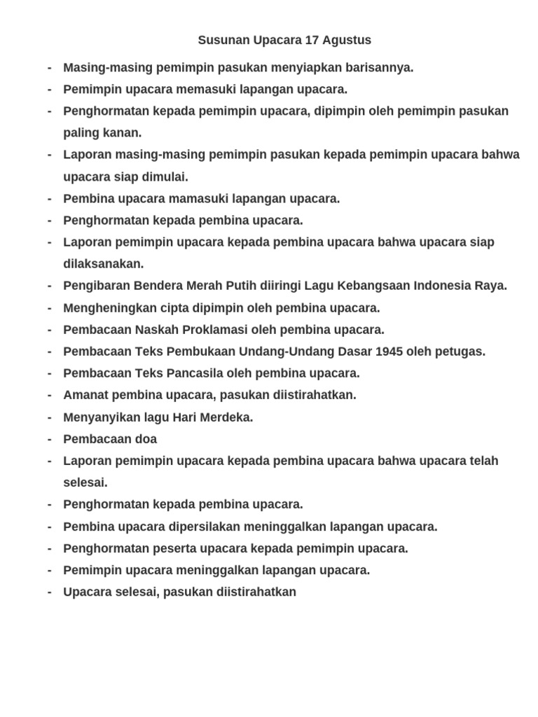 Susunan Upacara 17 Agustus | PDF
