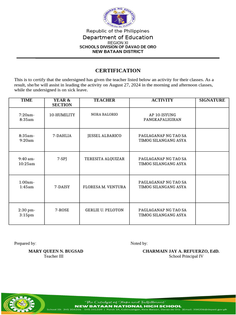 CERTIFICATION for Teachers Proxy | PDF