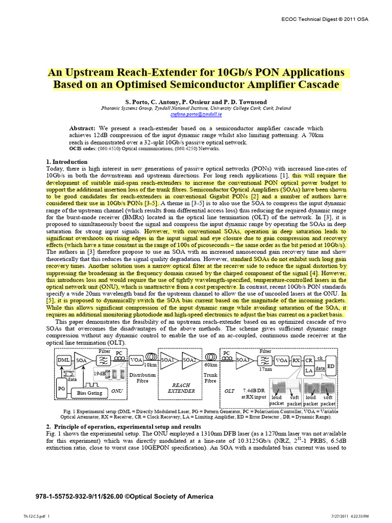 An Upstream Reach-Extender For 10Gbps PON Applications | PDF