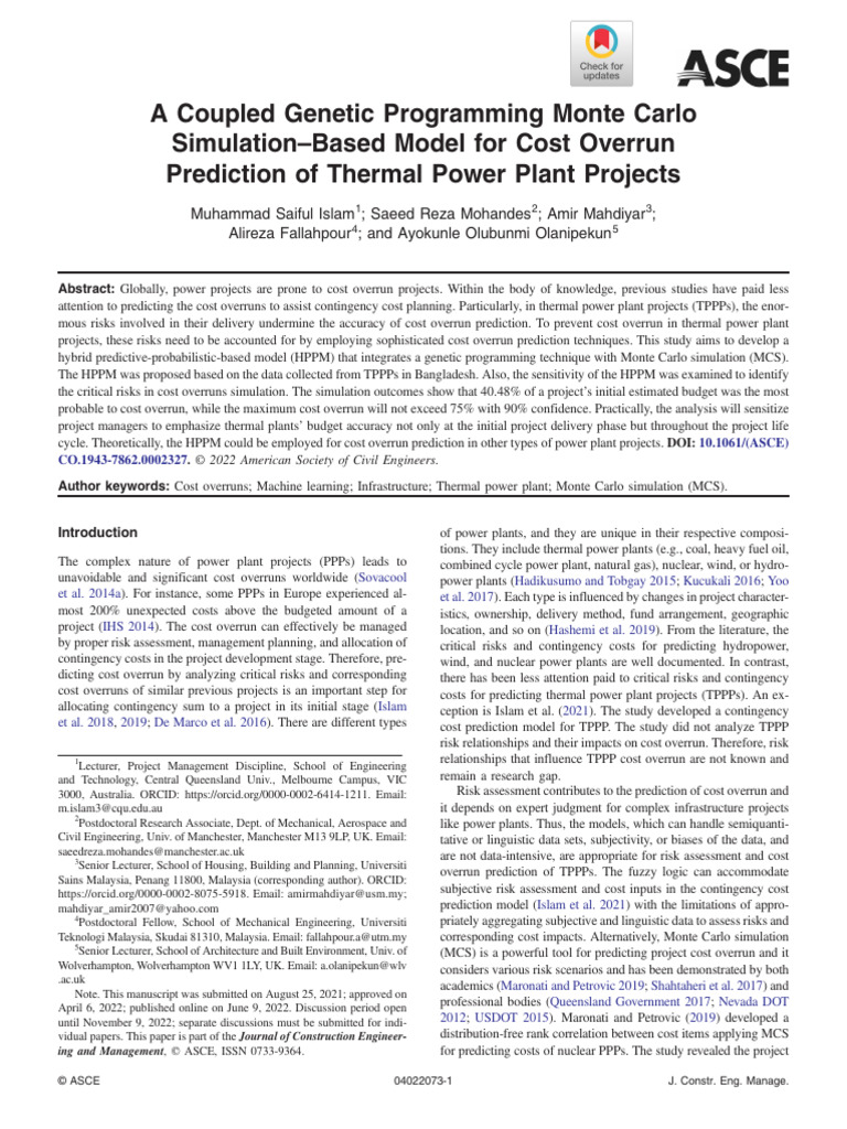 23 A Coupled Genetic Programming Monte Carlo Simulation Based Model For Cost Overrun Prediction