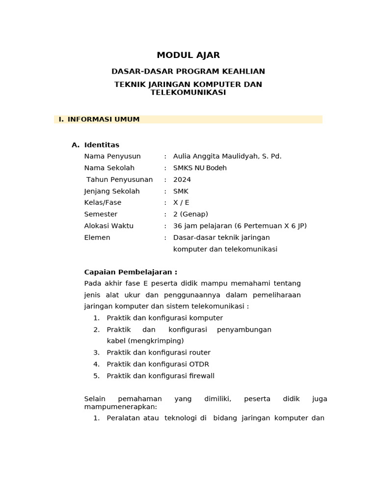 Modul Ajar X TKJ Genap | PDF