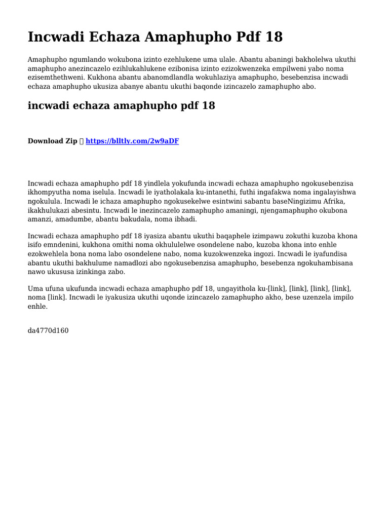 Incwadi Echaza Amaphupho PDF 18 | PDF
