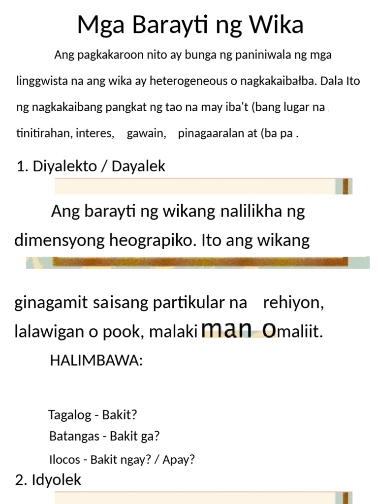 Diyalekto / Dayalek: Ang Barayti NG Wikang Nalilikha NG Dimensyong ...