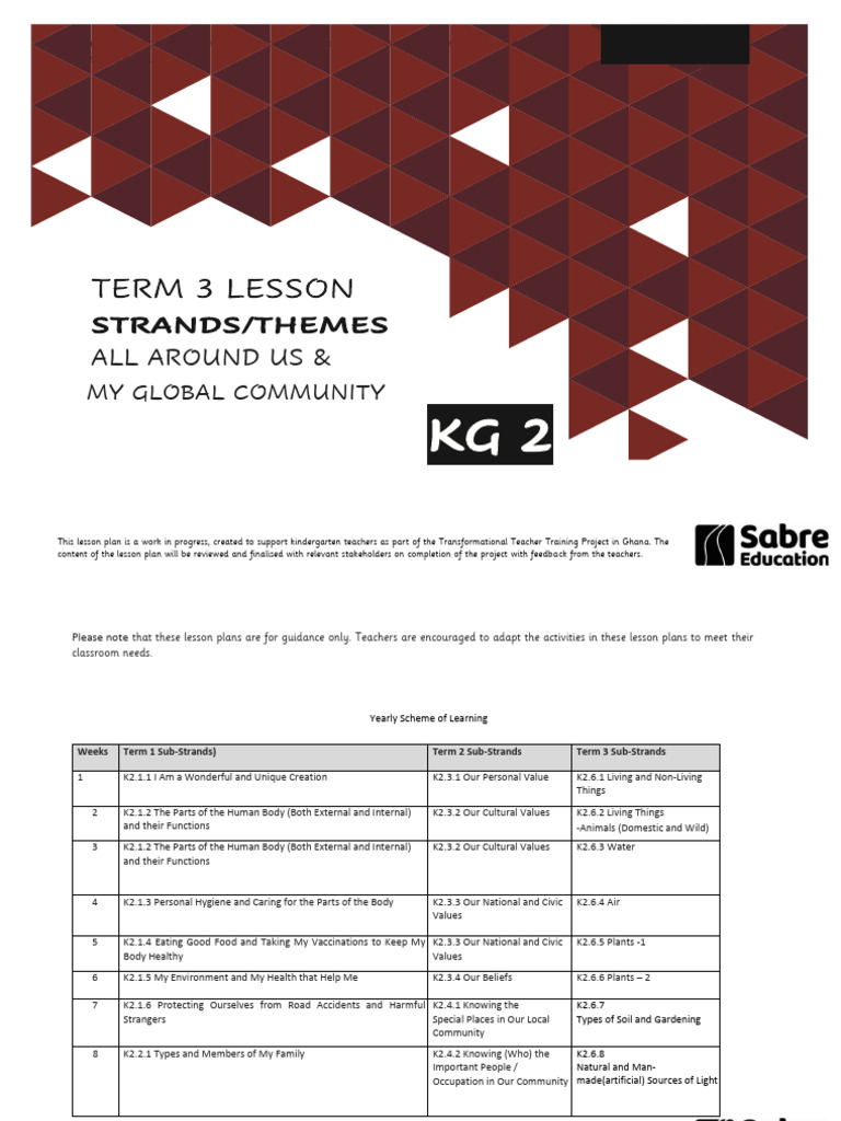 Kg2 Term 3 Lesson Plan-Sabre PR | PDF