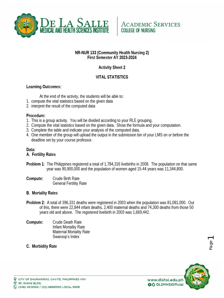 Activity Sheet 2_Vital Statistics | PDF