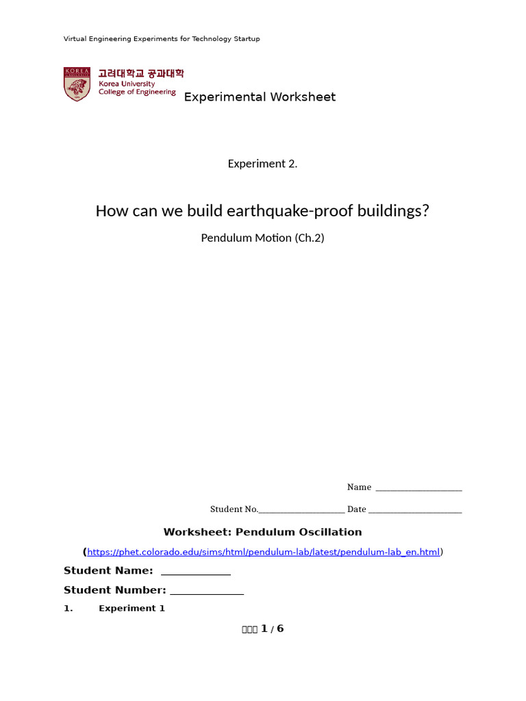 Worksheet Pendulum Oscillation | PDF