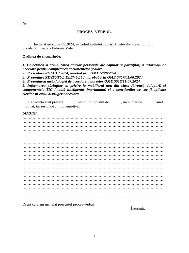 PV Sedinta Cu Parintii Sept 9 | PDF