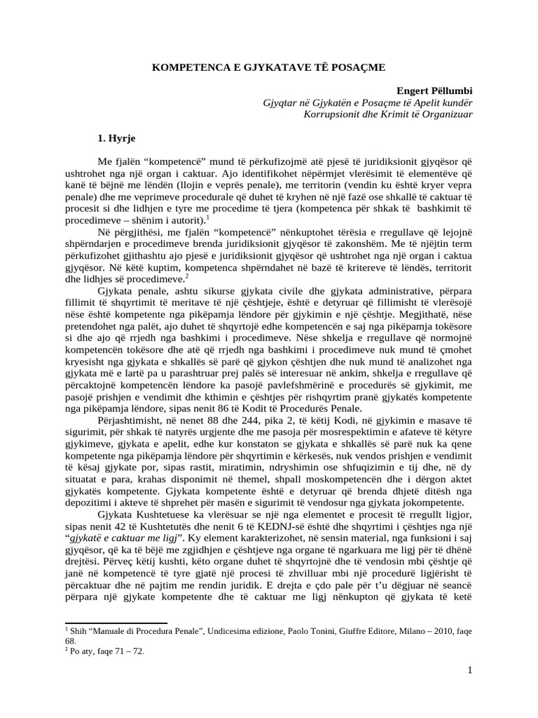 Kompetenca e Gjykatave Te Posacme | PDF