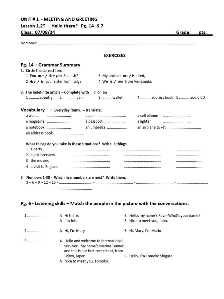 Unit 1 - Lesson 1.2T - Pg. 14-6-7 | PDF