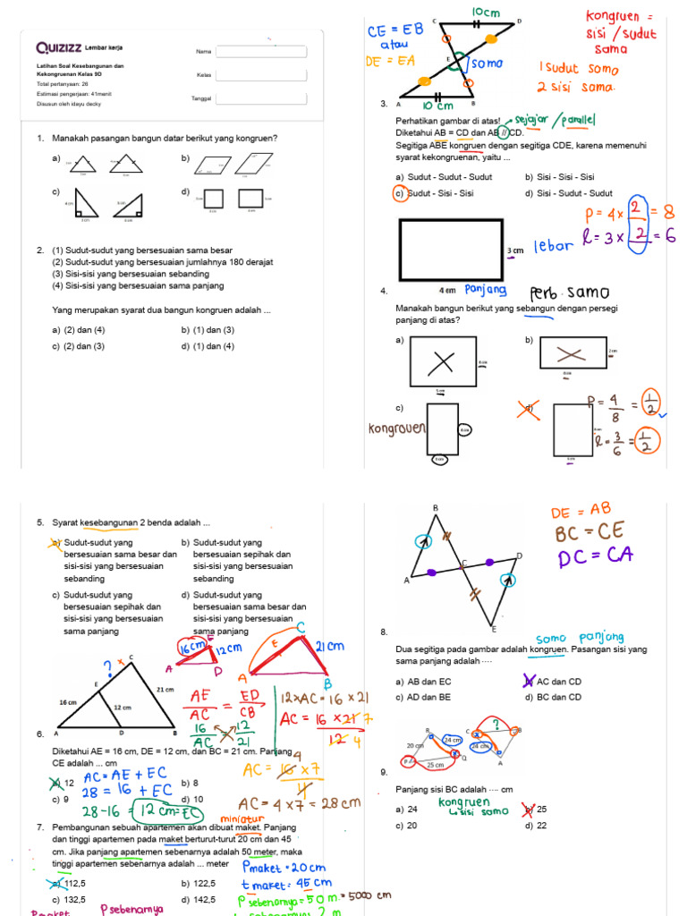 HAR Latihan - Soal - Kesebangunan - Dan - Kekongruenan - Kelas - 9D ...