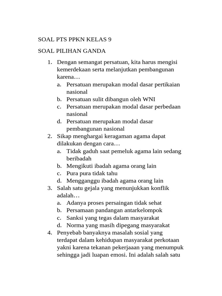 Soal PTS PPKN Kelas 9 | PDF | Indonesia