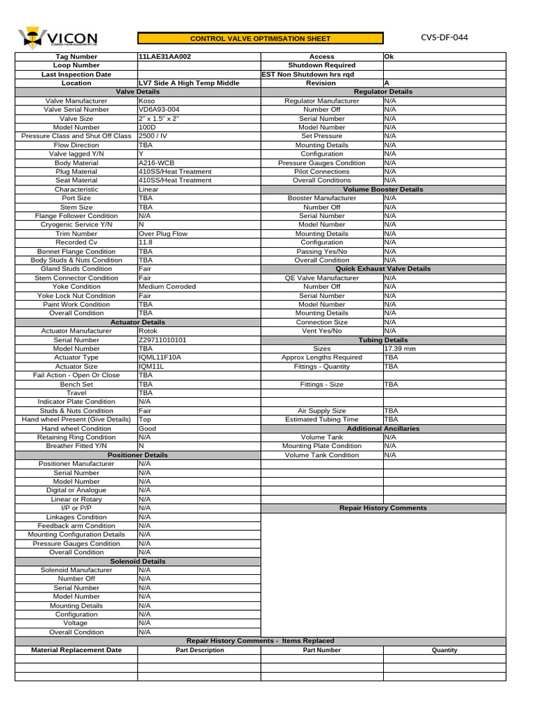 Control Valve Optimisation Sheet | PDF