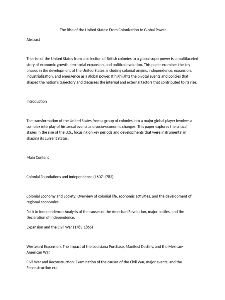 The Rise of The United States From Colonization To Global Power | PDF