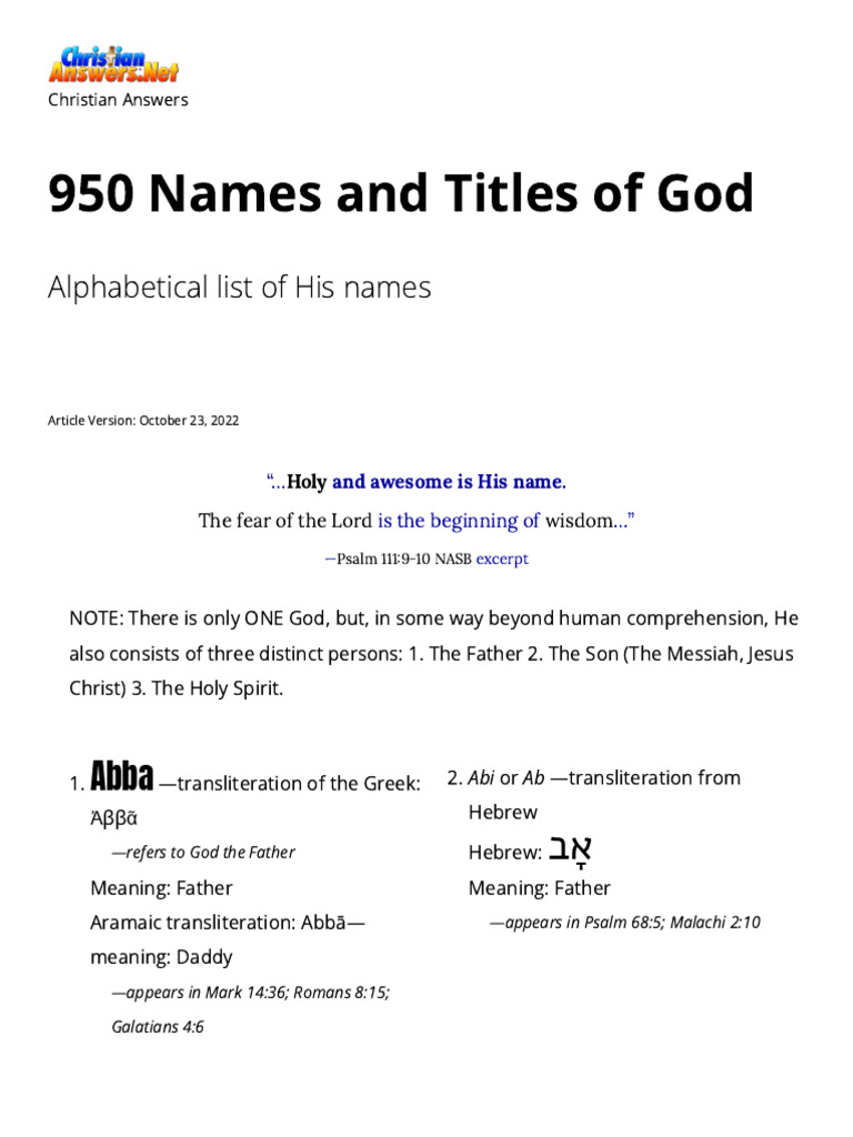 950 Names and Titles of Our God | PDF