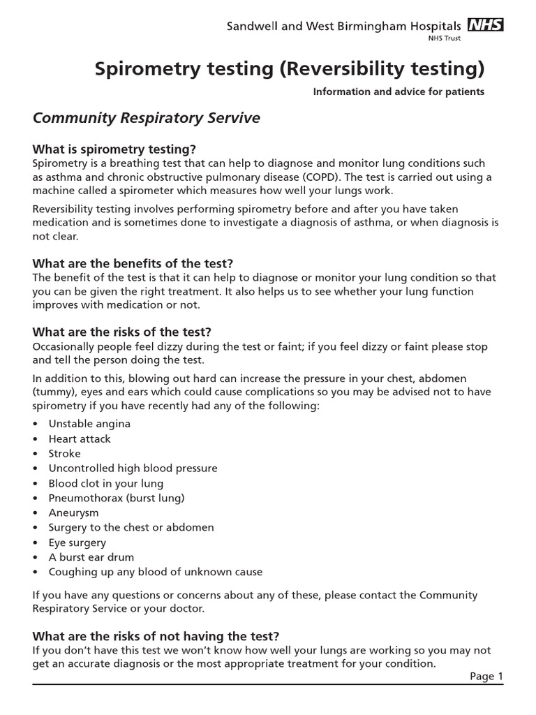 Spirometry Testing Reversibility Testing ML3744 | PDF
