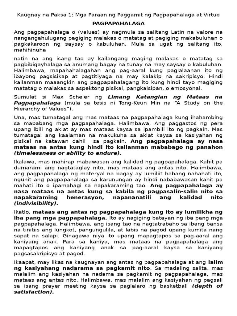 Day 1 - Kaugnay Na Paksa 1 - Mga Paraan NG Paggamit NG Pagpapahalaga | PDF