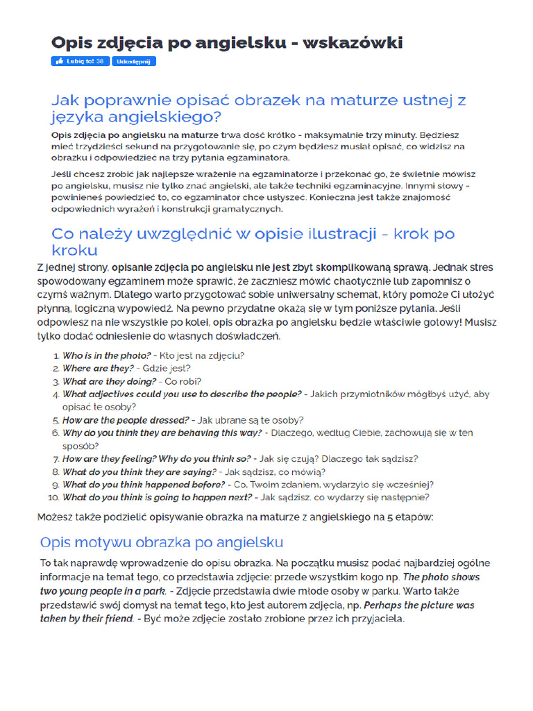 Opis Obrazka Matura | PDF