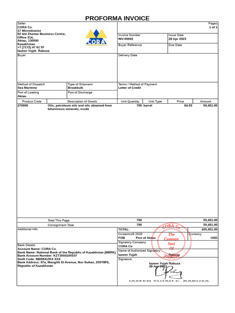 INV-00002 Proforma Invoice 1 | PDF