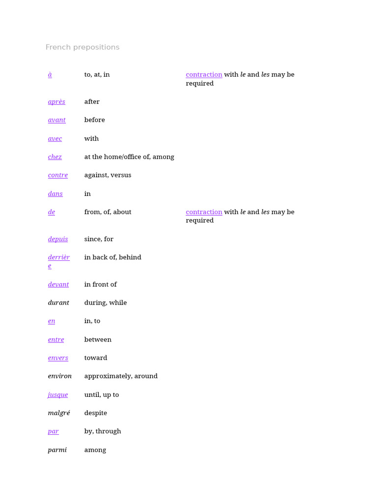 French Prepositions | PDF