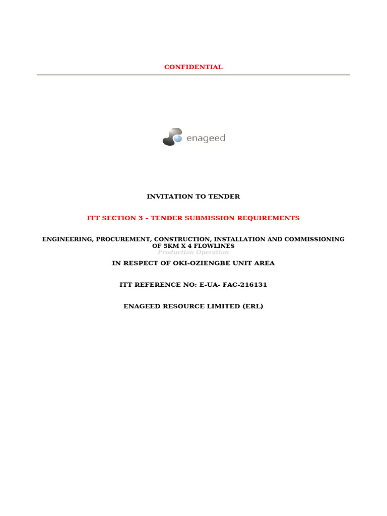 UPDATED-ITT SECTION 3 TENDER SUBMISSION REQUIREMENTS EPCIC of 5Km X 4 Flowlines | PDF