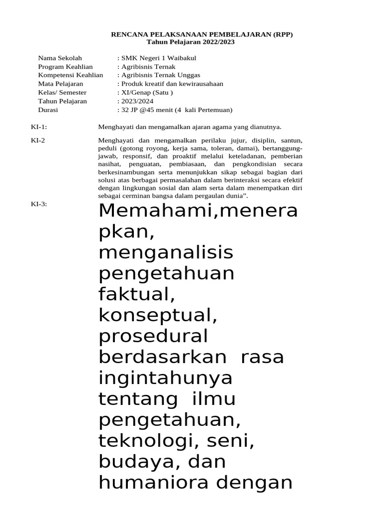 RPP Dan Bahan Ajar PKK kd.3.10 | PDF