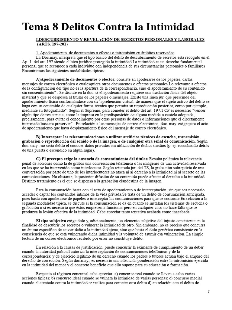 Delitos Contra la Intimidad | PDF | Castigos | Intención (Derecho Penal)