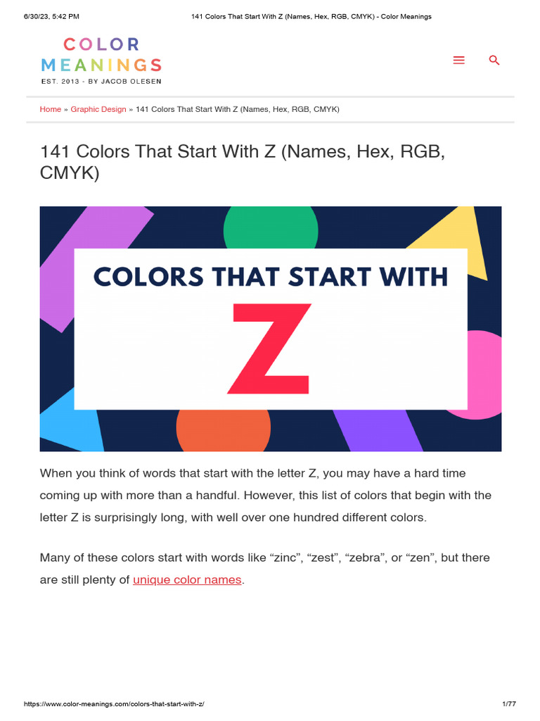 Colors Starting with Z: A Comprehensive List | PDF | Rgb Color Model ...