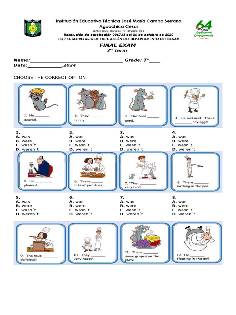 FInal Exam 7th Grade 3rd Term Inclusión | PDF
