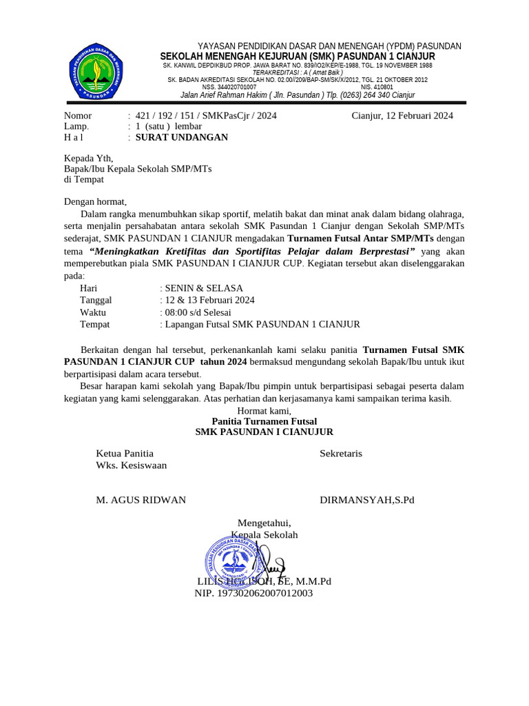 Surat Undangan Kompetisi Futsal | PDF
