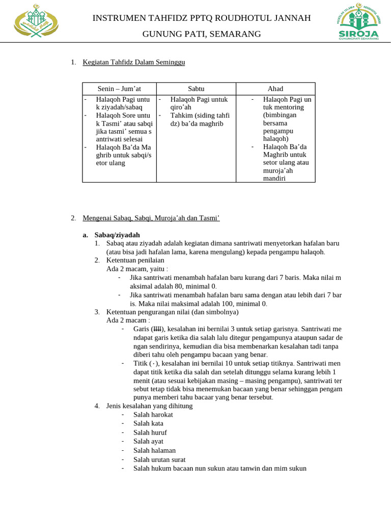 Program Tahfidz PPTQ RJ | PDF