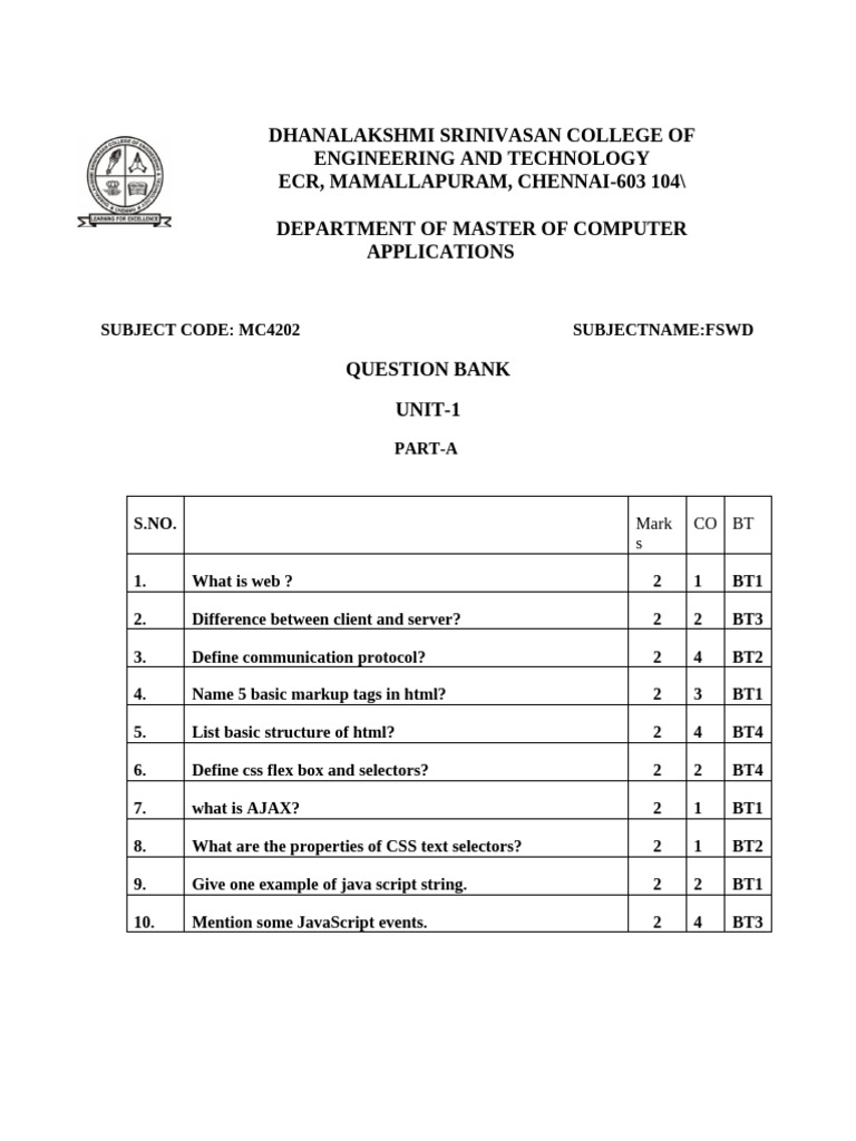 MC4201 Questionbank (FSWD) | PDF