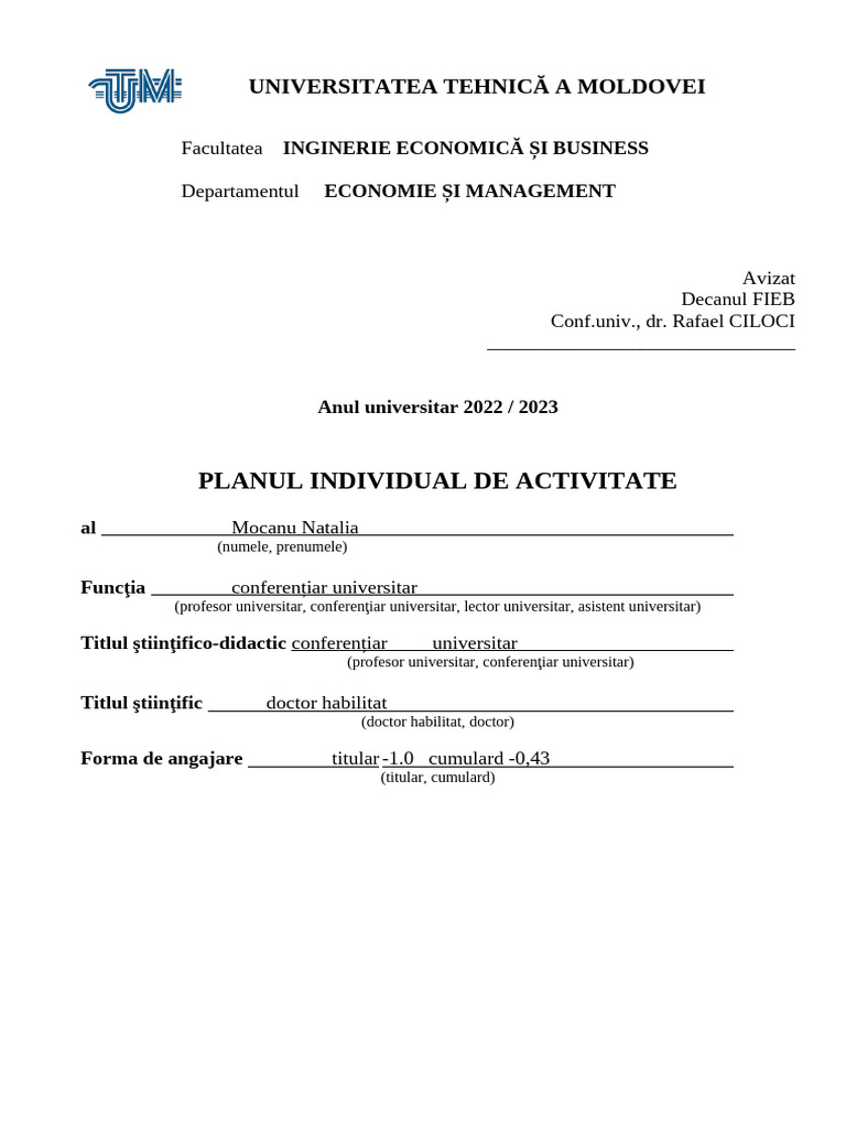 Planul - Individual 2022-2023 - DEM | PDF