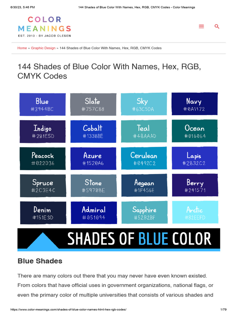 Blue Color With Names, Hex, RGB, CMYK Codes | PDF