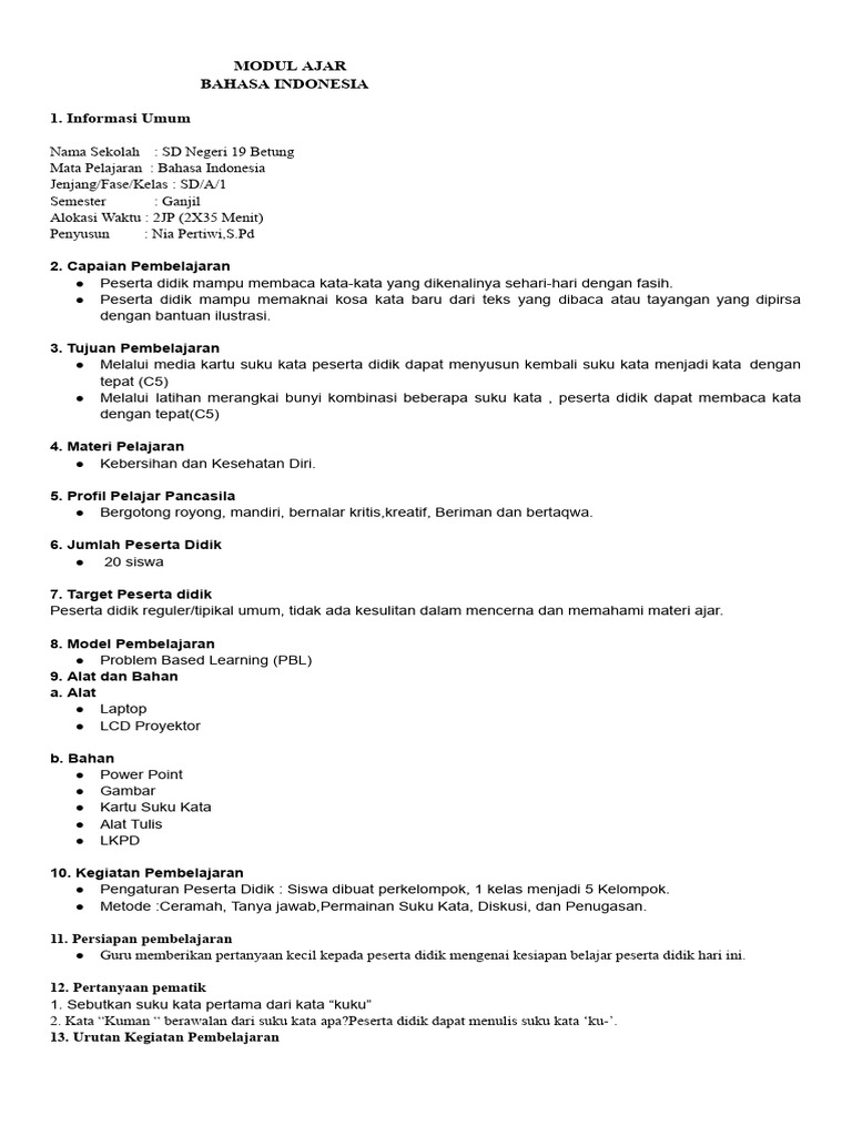 Modul Ajar, Bahan Ajar, Media Pembelajaran, LKPD, Kisi-Kisi Instrumen Penilaian | PDF